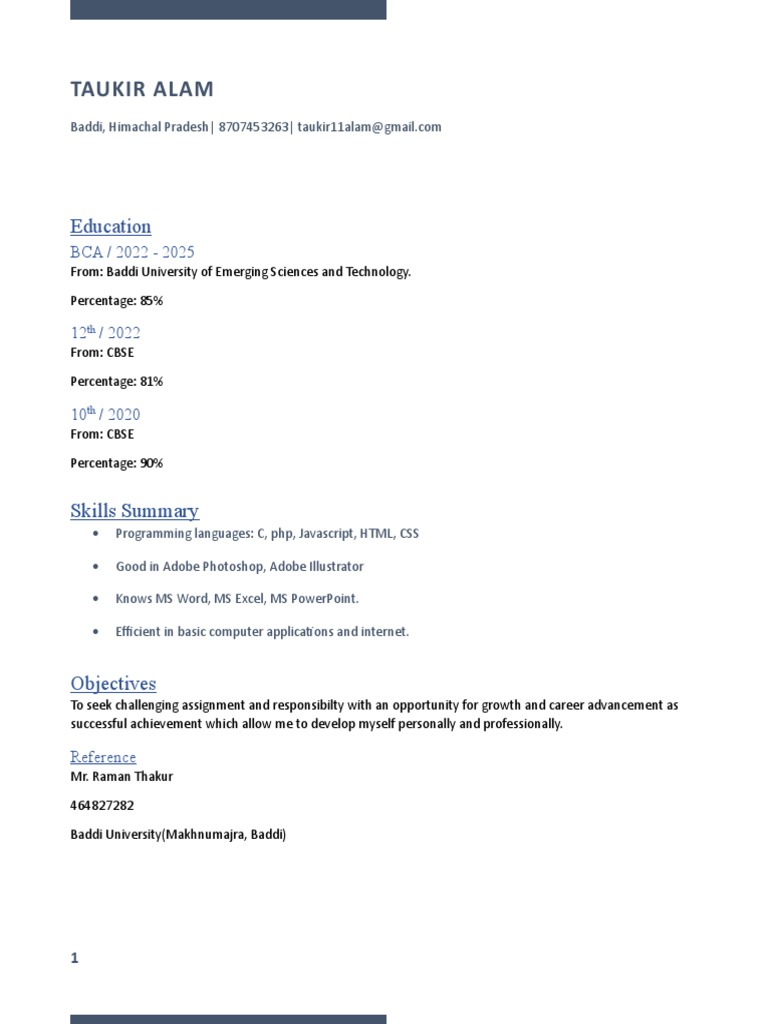 Taukir Alam: Education | PDF