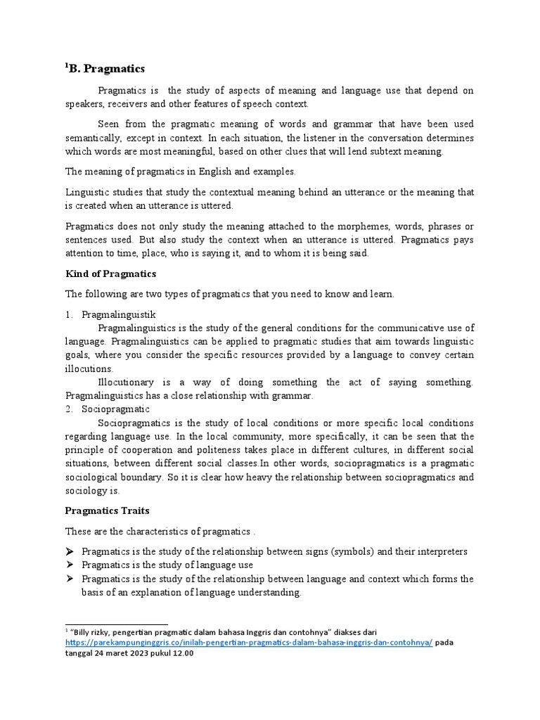 B. Pragmatics | PDF | Grammar | Semantics