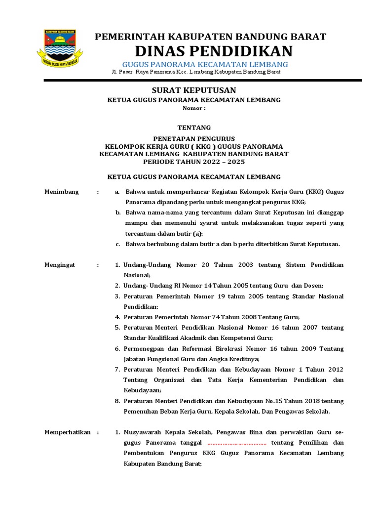 Pengurus KKG Gugus Panorama Lembang 2022-2025 | PDF