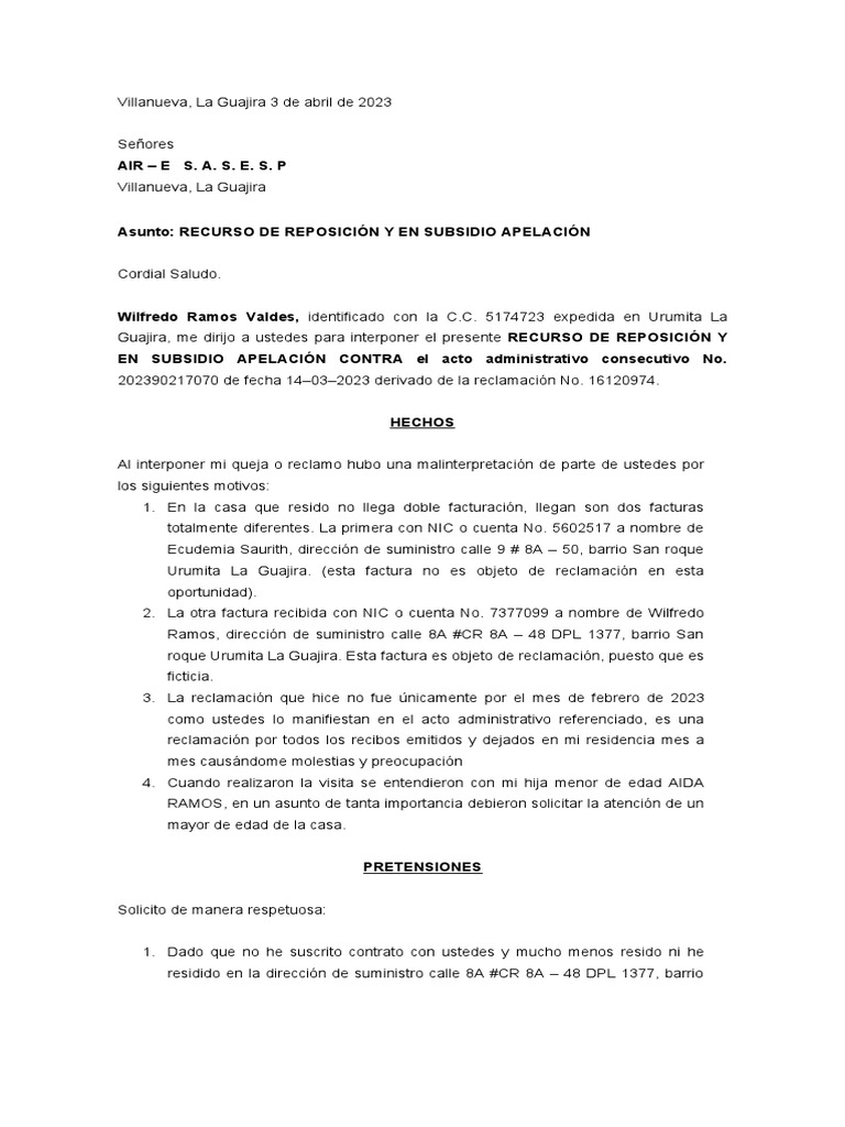 Modelo de Recurso de Reposicion | PDF