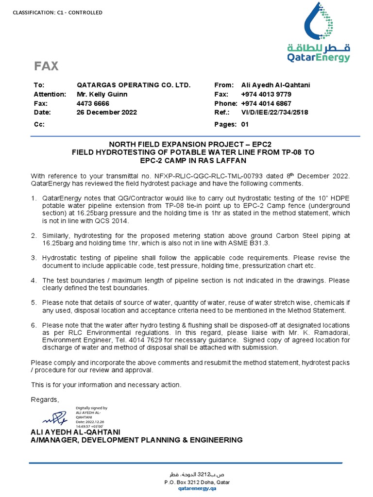 22-NFXP-RLIC-QGC-RLC-TML-00793 - Potable Water Hydrotest Package For ...
