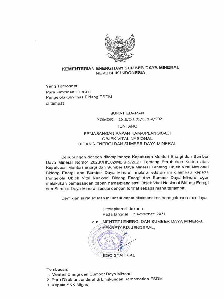 Surat Edaran Plangisasi Obvitnas Tahun 2021 | PDF