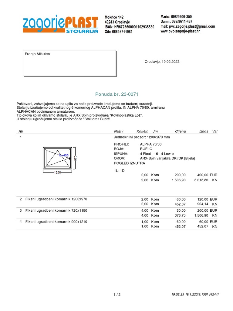 Ponuda Br. 23-0071: Franjo Mikulec | PDF