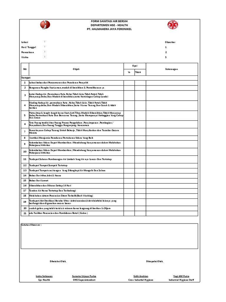 6. Form Inspeksi Sanitasi Air | PDF