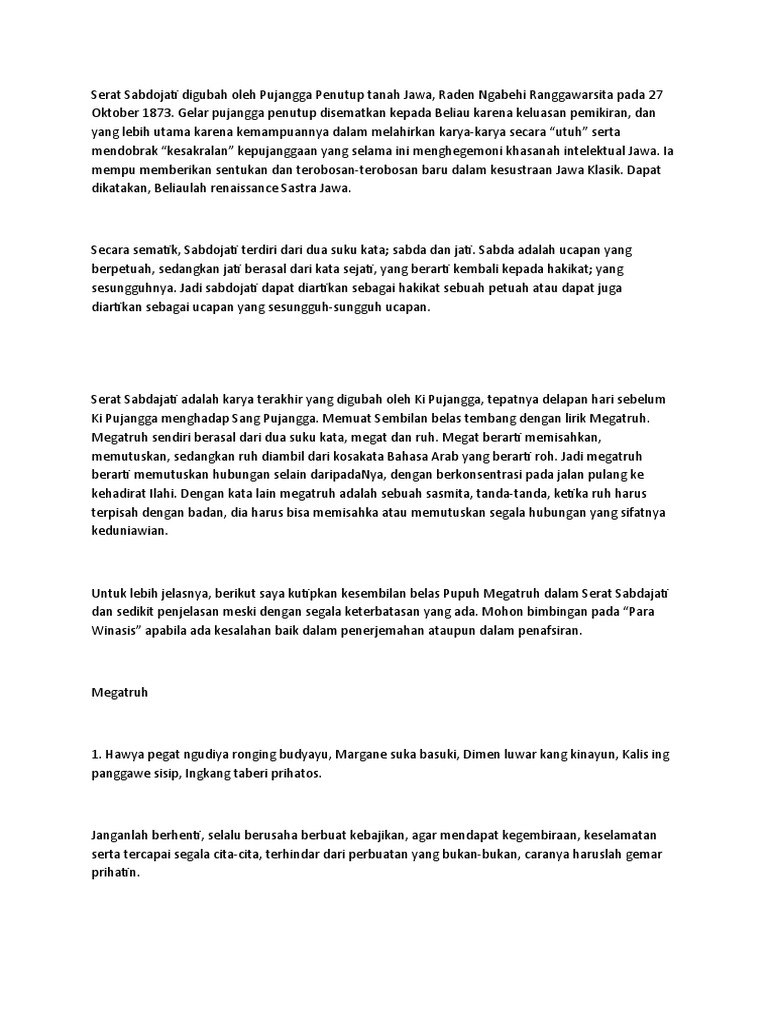 Serat Sabdo Dadi Megatruh | PDF