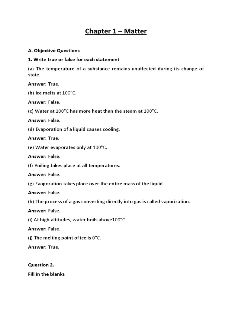 Chapter 1 - Matter - ICSE - Class 8 | PDF | Evaporation | Liquids