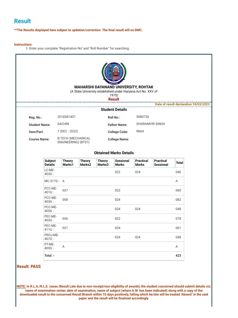Btech 7 Sem Result | PDF Btech 7 Sem Result | PDF