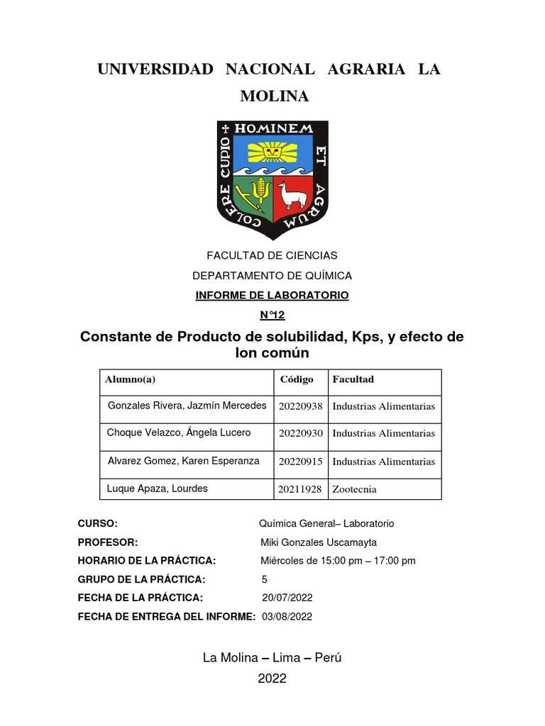 Informe 12 Final | PDF | Solubilidad | Equilibrio químico