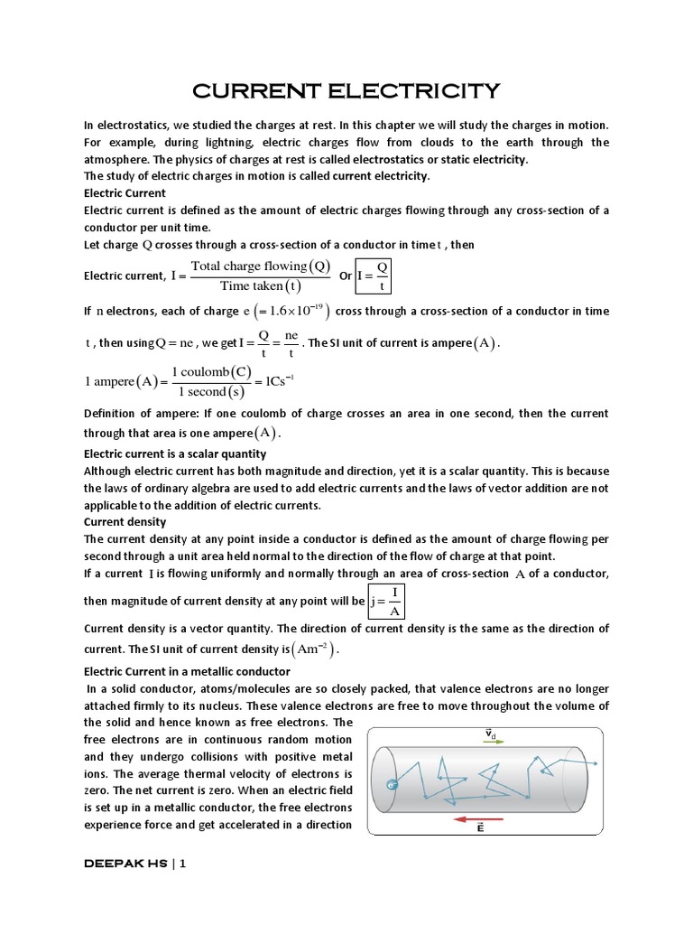 Current Electricity 27 09 2017 Revised Pdf Electrical Resistivity
