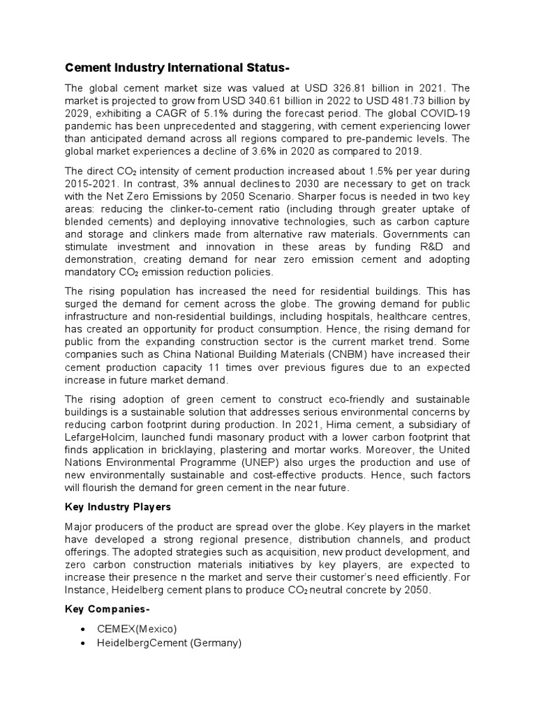Cement Industry International Status | PDF | Cement | Climate Change ...
