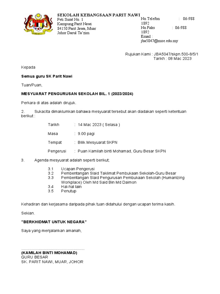 Surat Panggilan Mesyuarat | PDF