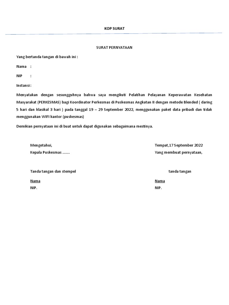 CONTOH SURAT PERNYATAAN | PDF