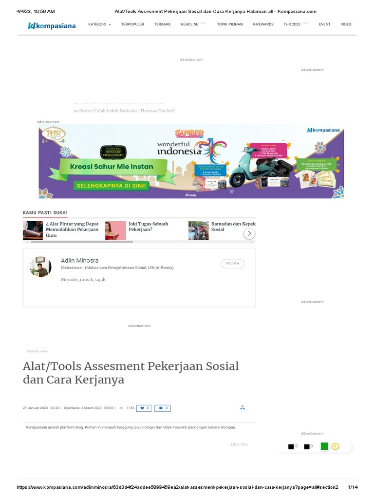 Alat - Tools Assesment Pekerjaan Sosial Dan Cara Kerjanya Halaman All | PDF