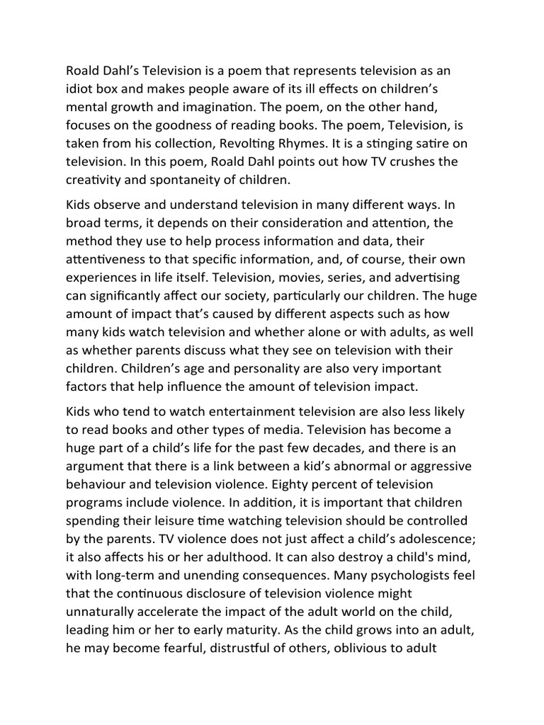 Television by Roald Dahl | PDF | Violence | Creativity