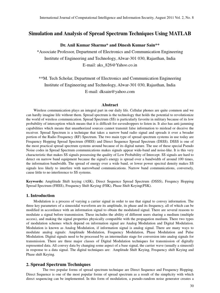 Paper-4 - Simulation and Analysis of Spread Spectrum Techniques Using MATLAB | Download Free PDF ...