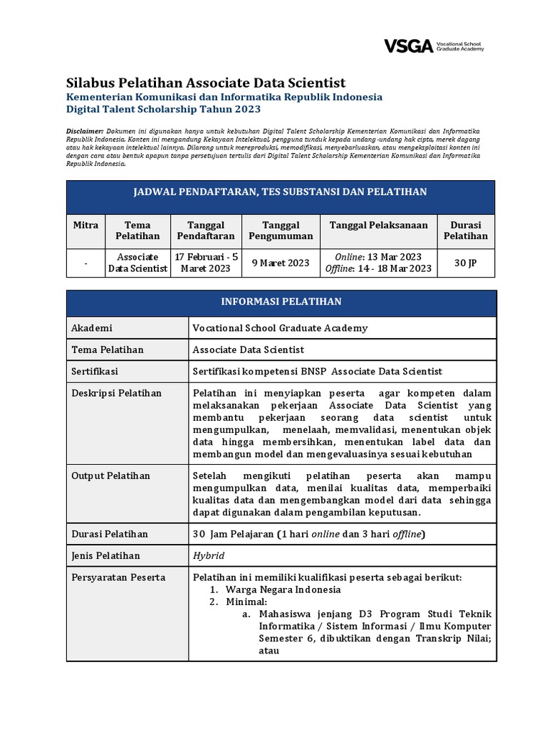 Silabus Pelatihan Associate Data Scientist | PDF