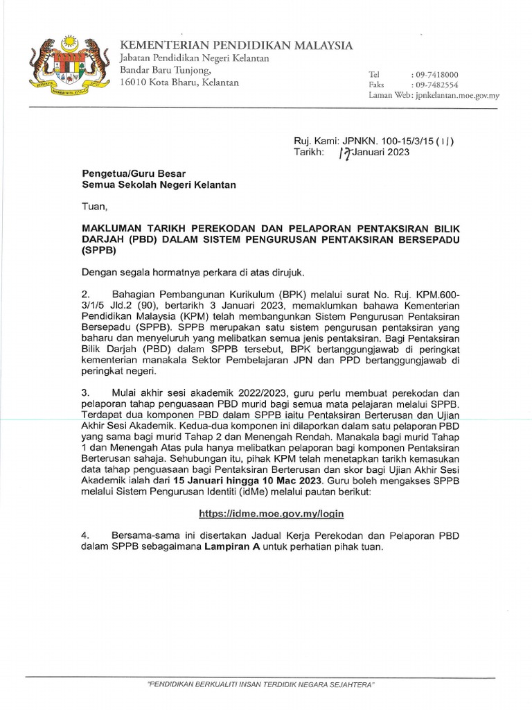 Makluman PBD (SPPB) | PDF