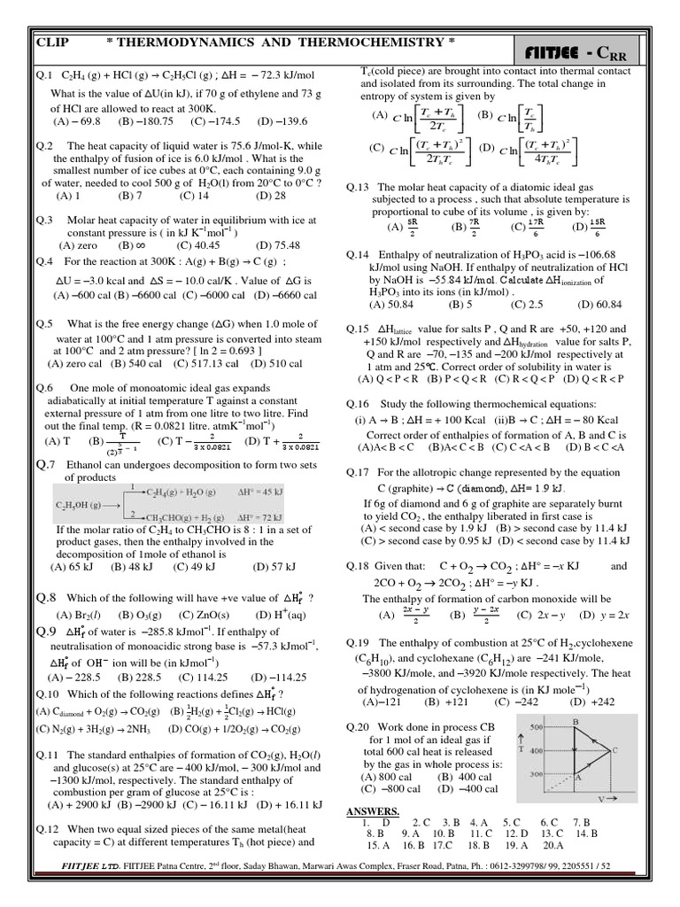 Thermodynamics and Thermochemistry Quiz | PDF | Gases | Physical Quantities