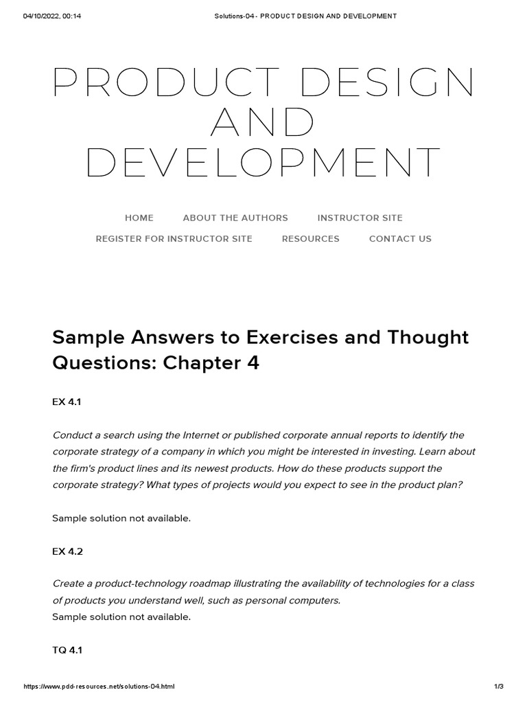 Solutions-04 - PRODUCT DESIGN AND DEVELOPMENT | PDF | Strategic Management | Mechanical Engineering