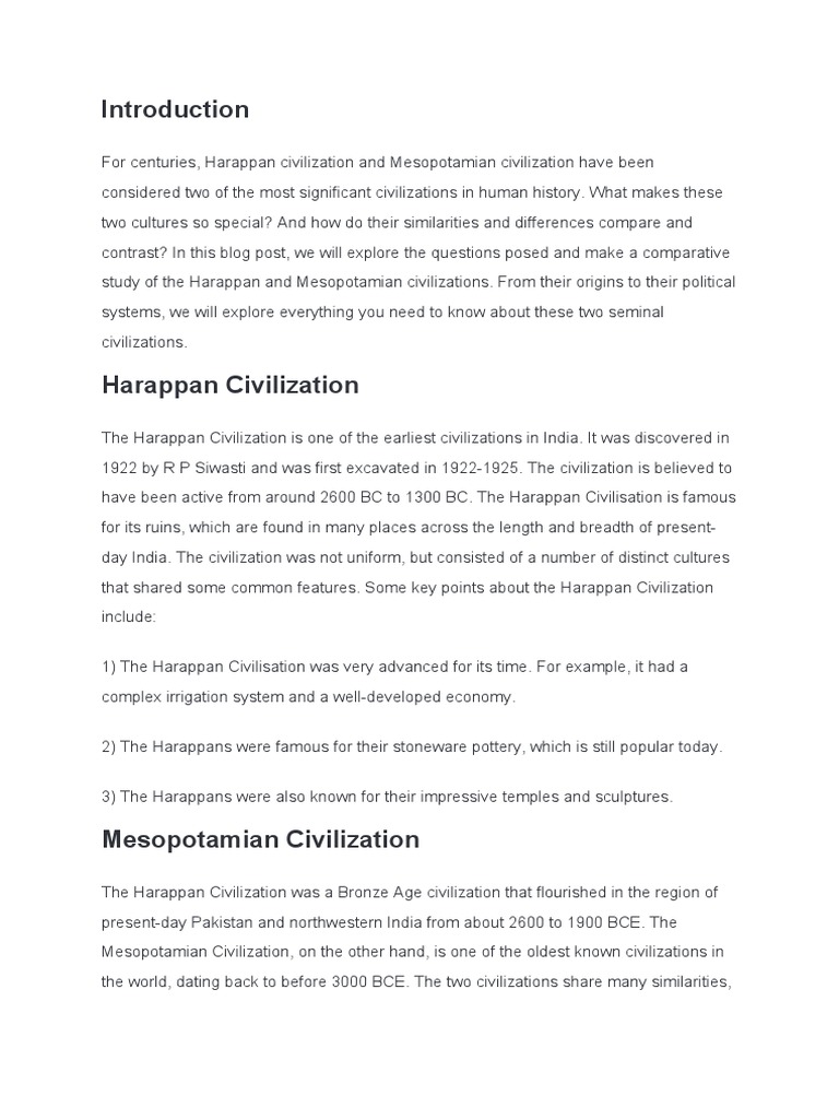 Comparative Study of The Harappan and Mesopotamian Civilization | PDF ...