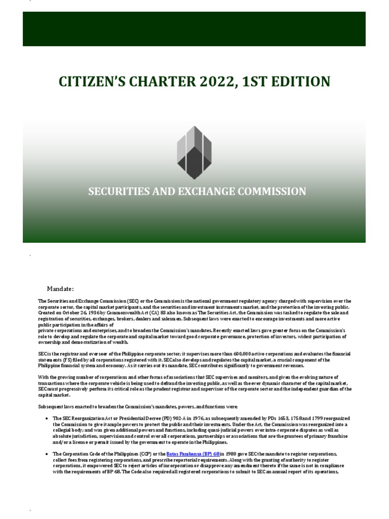 2022CC - SEC Main Office Citizens Charter 2022 1st Edition 1 Compressed ...