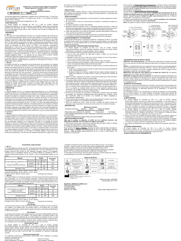 INSERTO - Certum HIV 12 and p24 Combo Rapid Test Cassette - ES 1 | PDF ...