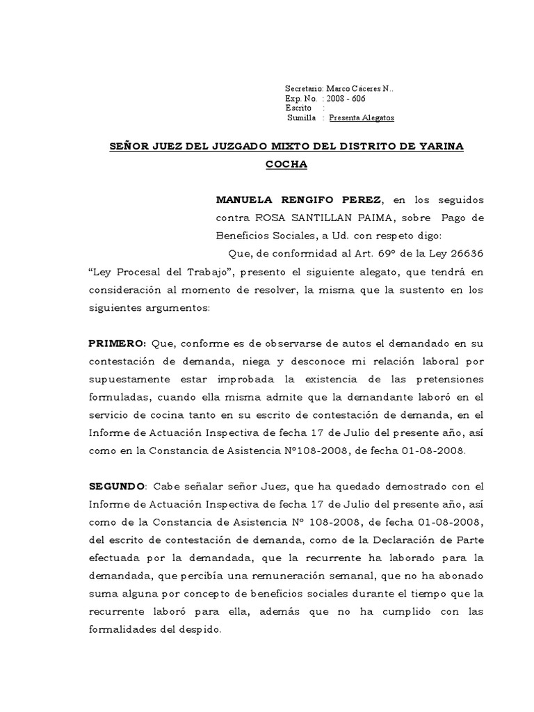 Alegatos Lab. | PDF | Demanda judicial | Evidencia (ley)