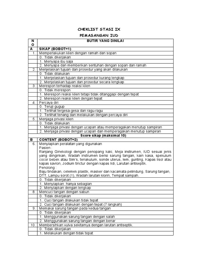 Checklist Pemasangan IUD Terperinci | PDF