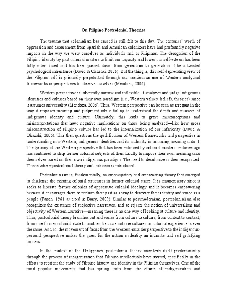 On Filipino Postcolonial Theories | PDF | Philosophical Theories ...