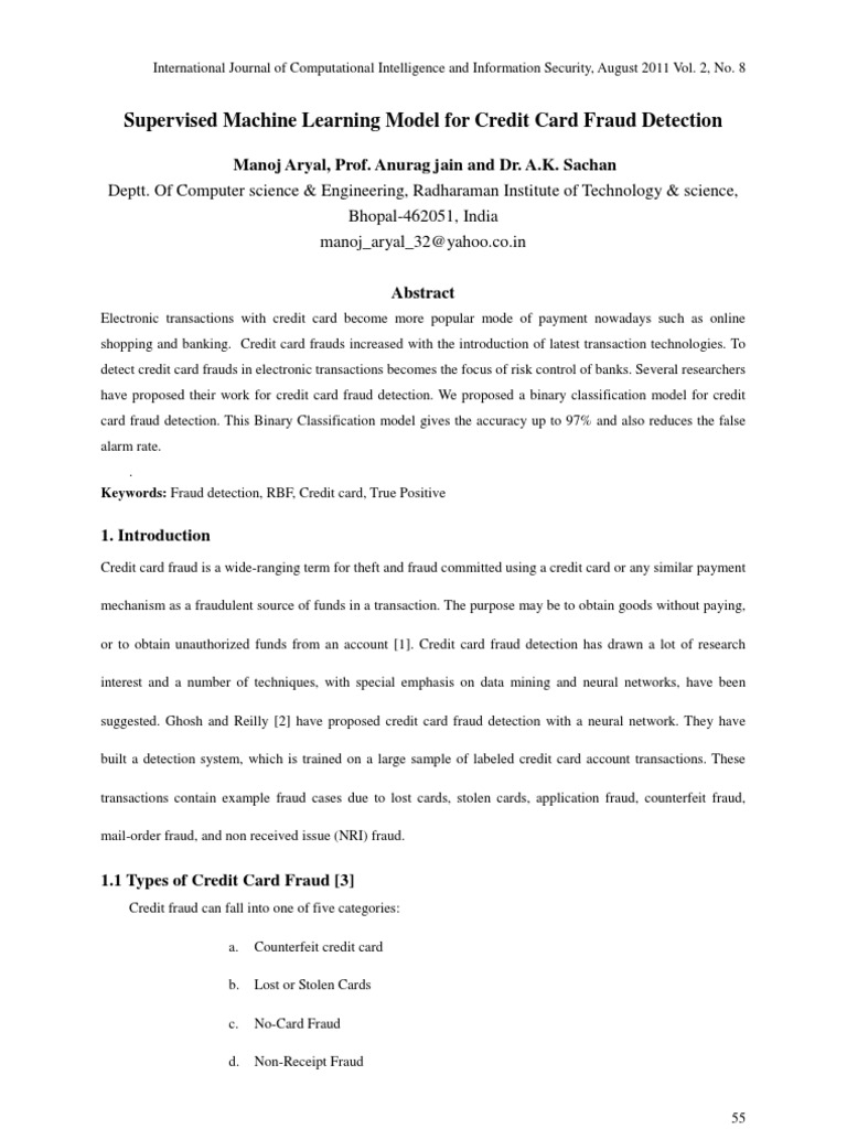 Paper-7 - Supervised Machine Learning Model For Credit Card Fraud Detection | PDF | Cybernetics ...