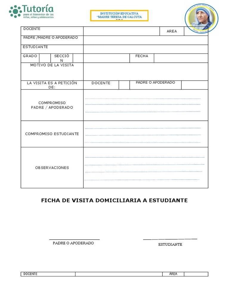 Ficha de Visita Domiciliaria A Estudiante: Docente Padre /madre O Apoderado | PDF