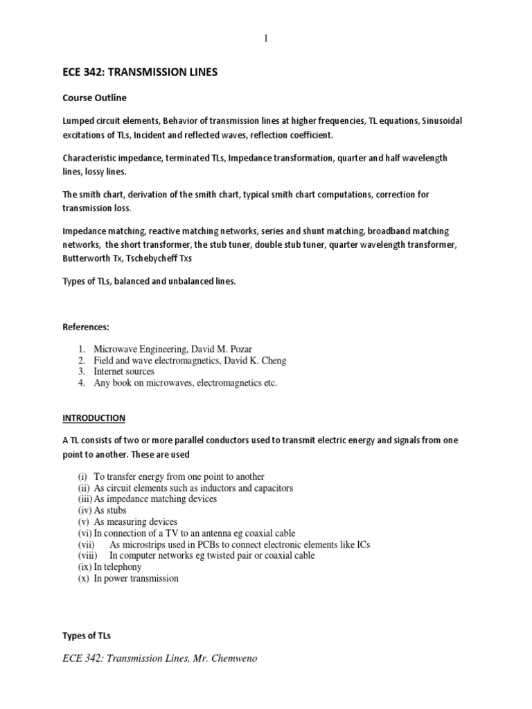 Ece 342: Transmission Lines: Course Outline | PDF | Transmission Line | Electrical Network