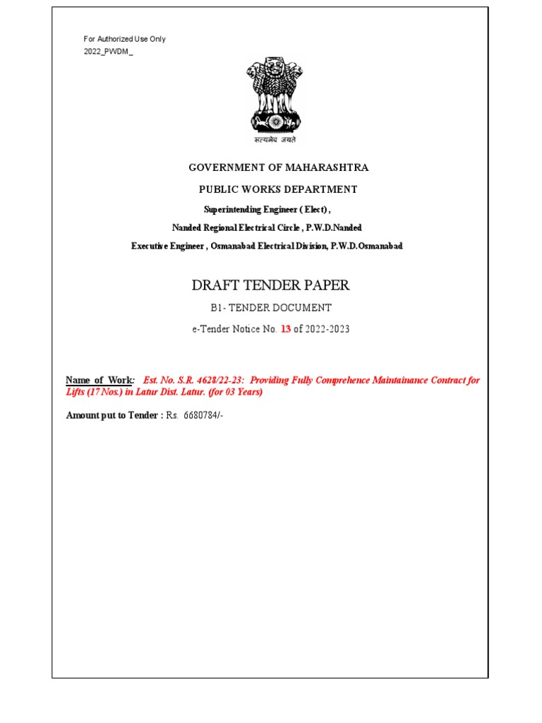 Draft Tender Paper: Government of Maharashtra Public Works Department ...