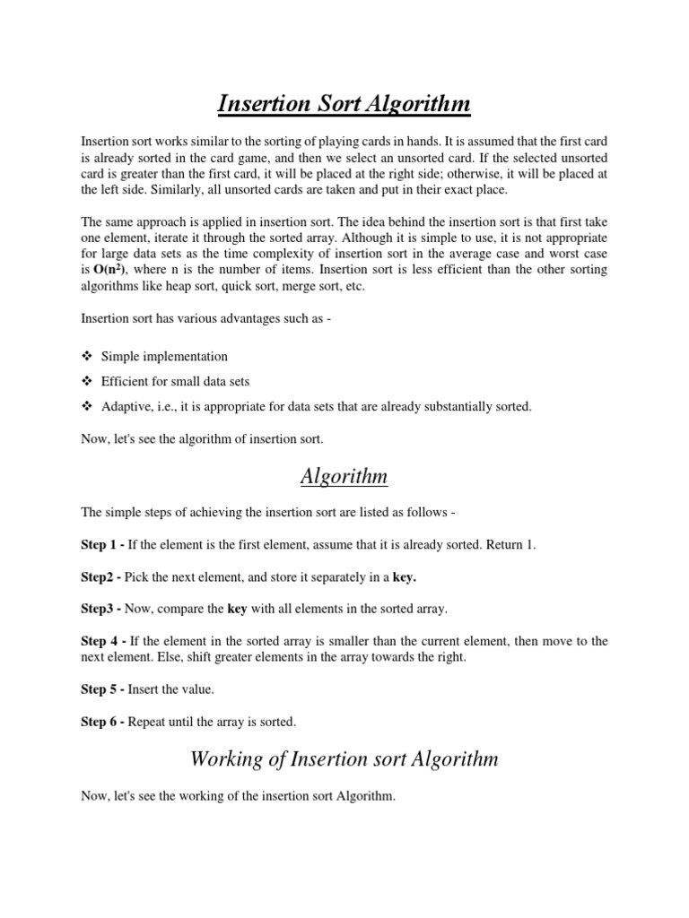 Insertion Sort Algorithm Pdf Software Engineering Computer Data 9945