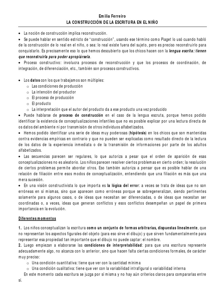 La construcción de la escritura en el niño: Un proceso cognitivo ...