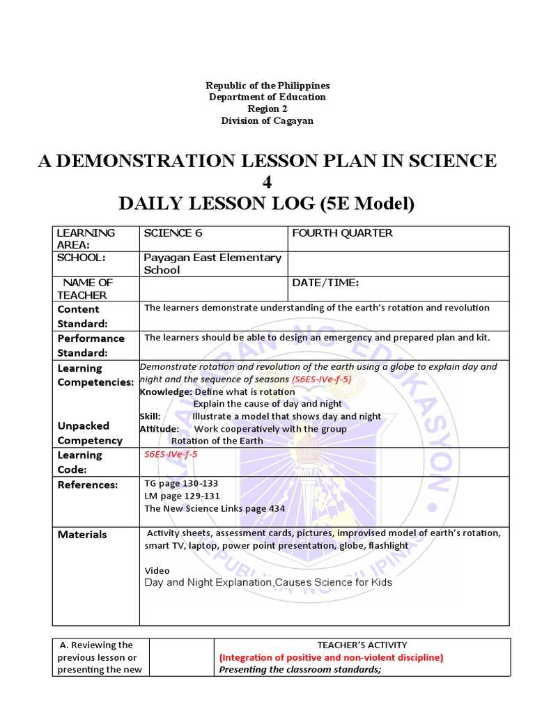 5e Lesson Plan in Science Pees | PDF | Teachers | Earth