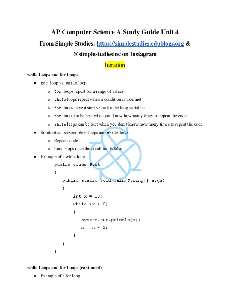 AP CS A Study Guide Unit 4 | PDF | Control Flow | String (Computer Science)
