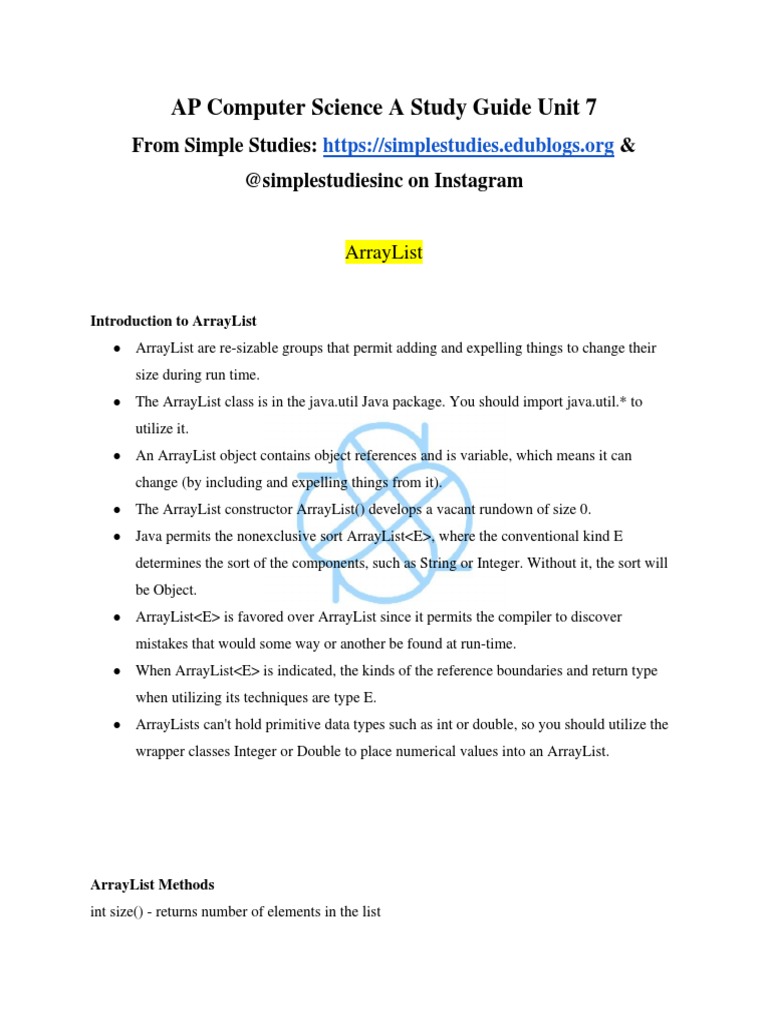 AP CS A Study Guide Unit 7 | PDF | Backup | Integer (Computer Science)