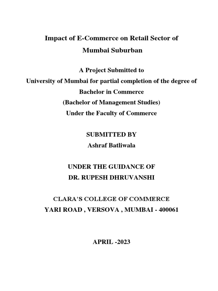 Impact of E-Commerce On Retail Sector of Mumbai Suburban | PDF | E Commerce | Retail
