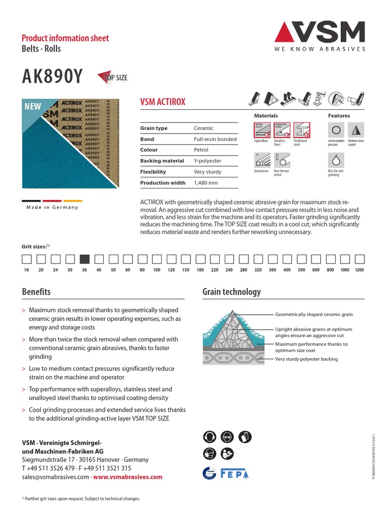 VSM ACTIROX Ceramic Abrasive Belts | PDF | Grinding (Abrasive Cutting ...
