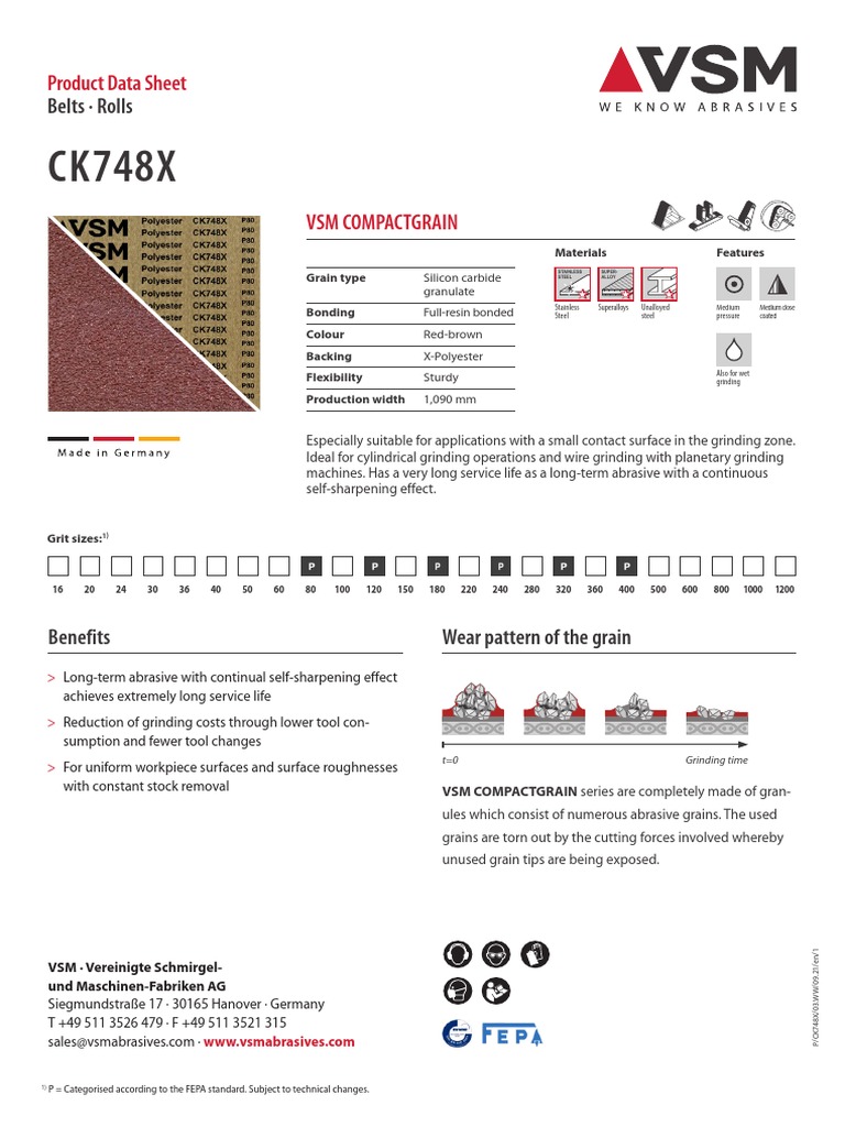 VSM Product Data Sheet CK748X EN | PDF | Grinding (Abrasive Cutting ...