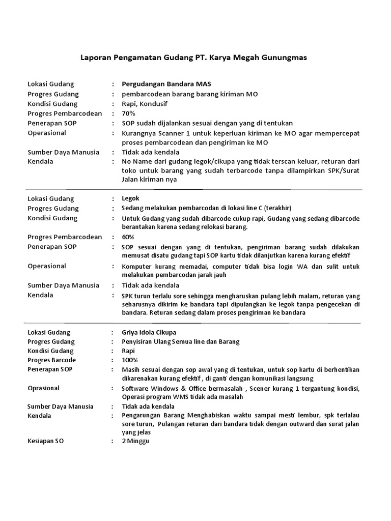 Laporan Pengamatan ALL Gudang | PDF