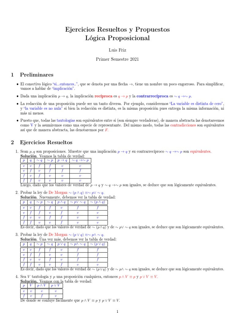 Ejercicios Logica | PDF | Proposición | Lógica matemática