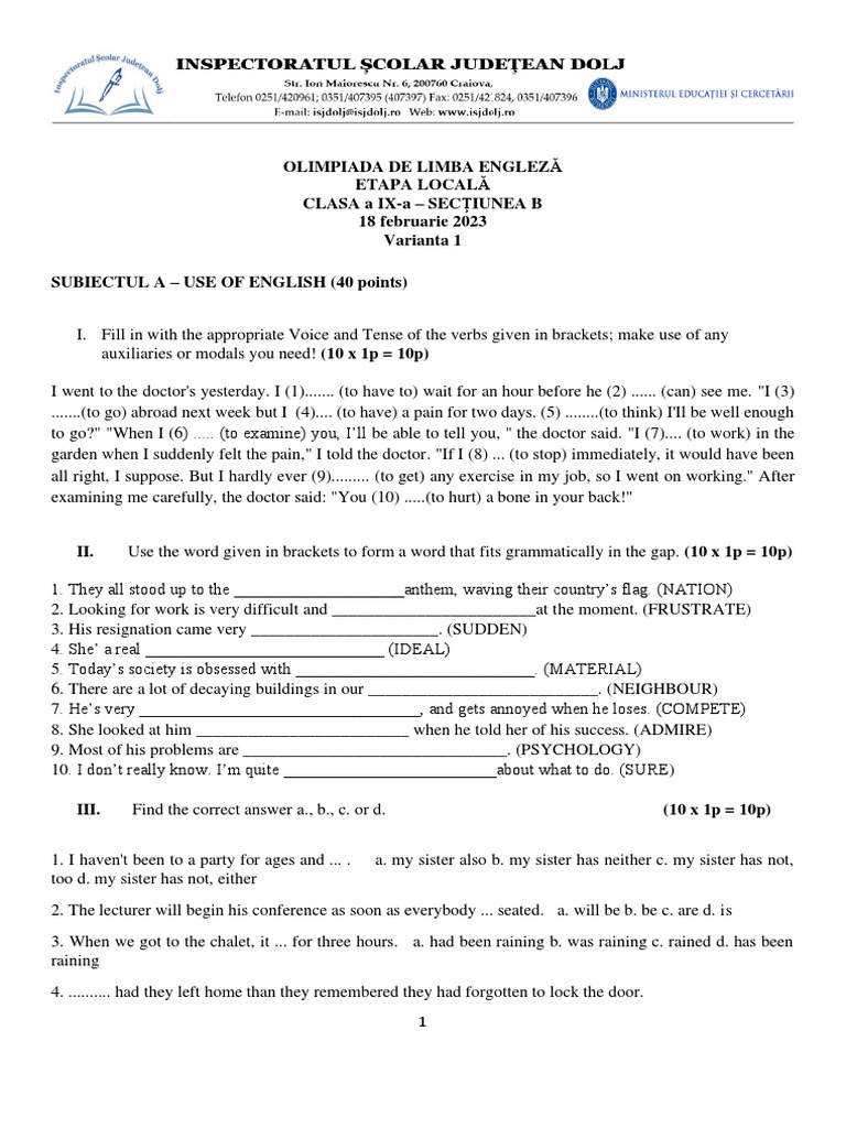 Etapa Locala - Clasa A IX-a B - Subiect | PDF | Money