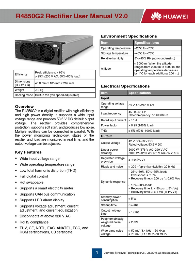 R4850G2 Rectifier User Manual V2.0 | PDF | Rectifier | Alternating Current