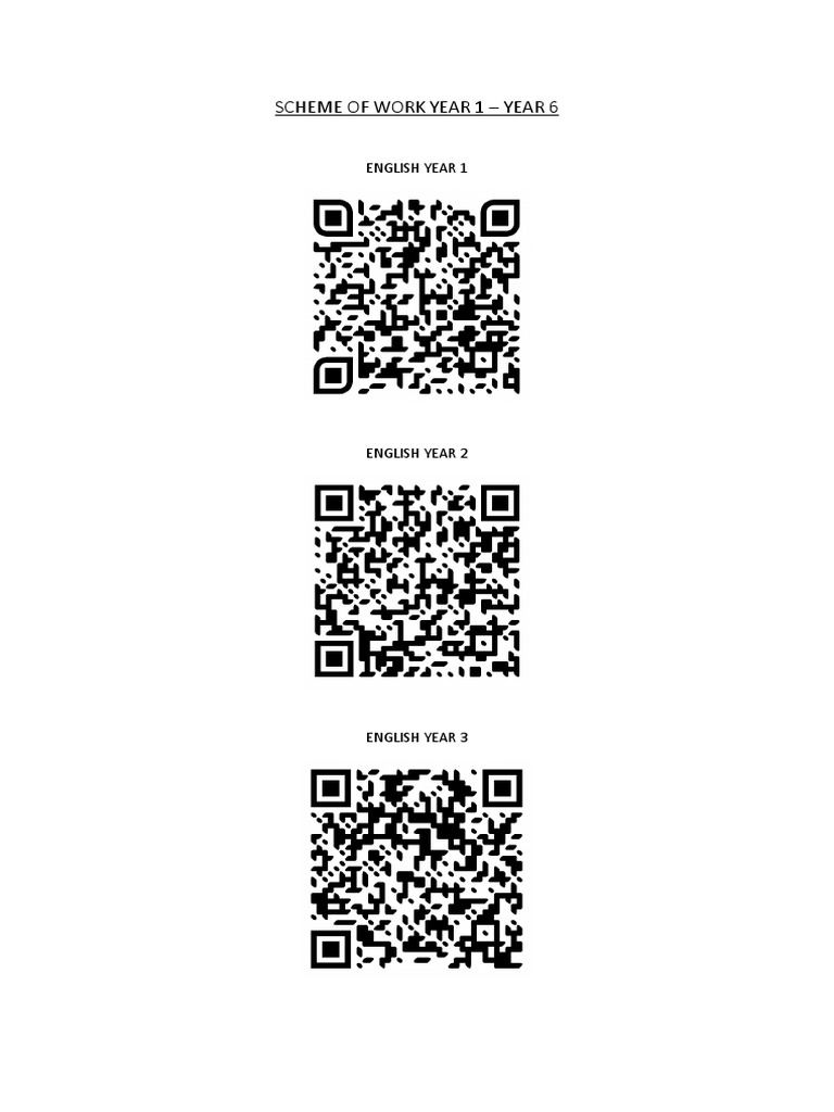 QR Code Scheme of Work English Year 1 - 6 | PDF