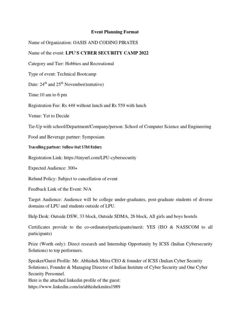 Cyber Security Camp Proposal | PDF | Computer Security | Security