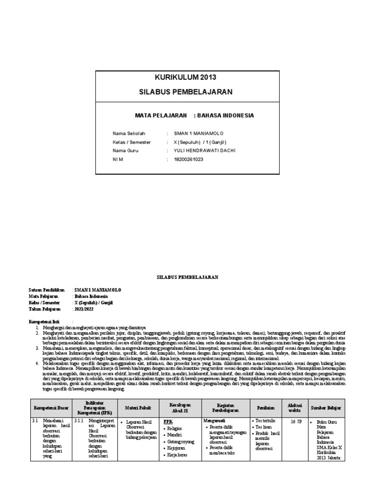 Silabus Pembelajaran | PDF