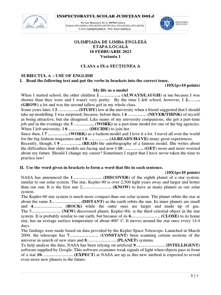 Etapa Locala - Clasa A IX-a A - Subiect | PDF | Solar System | Outer Space