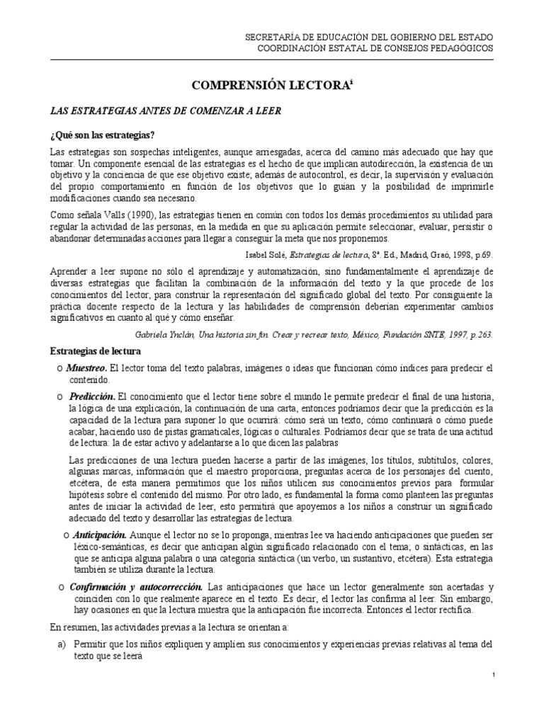 Comprension - Lectora. Isabel Solé | PDF